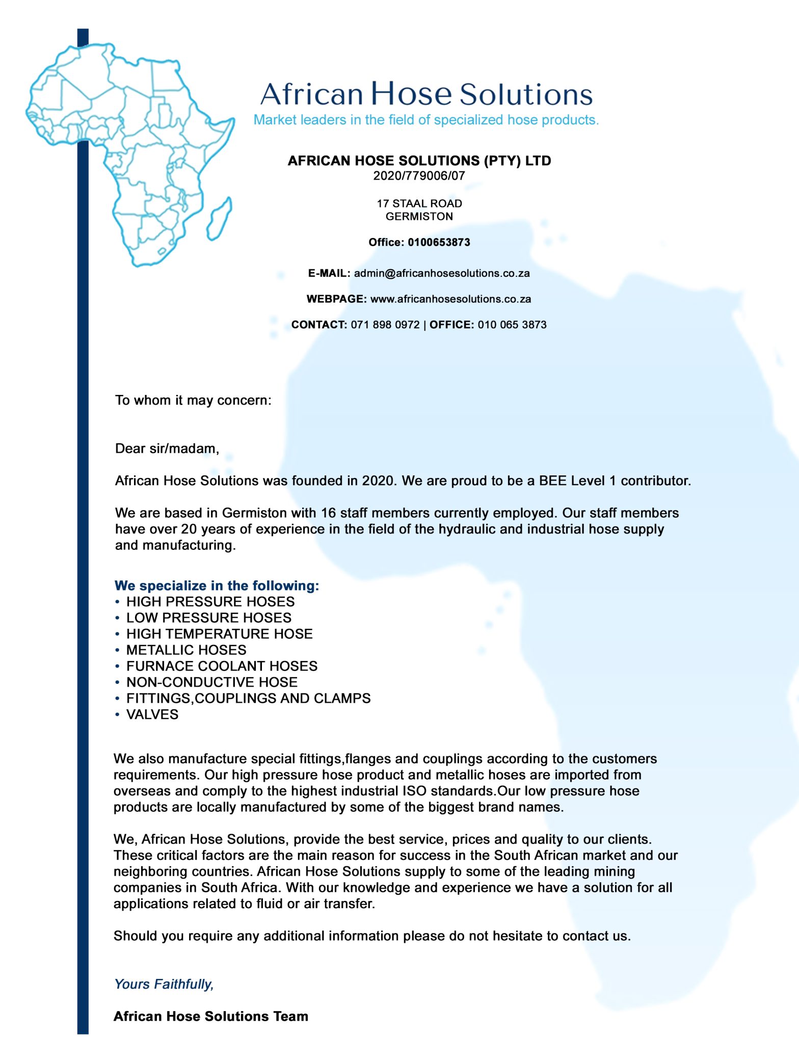African Hose Solutions – BEE Level 1